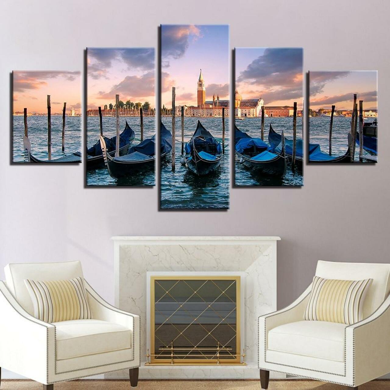 New York Moonlight – 5 Piece Canvas Art Wall Decor – CA Go Canvas
