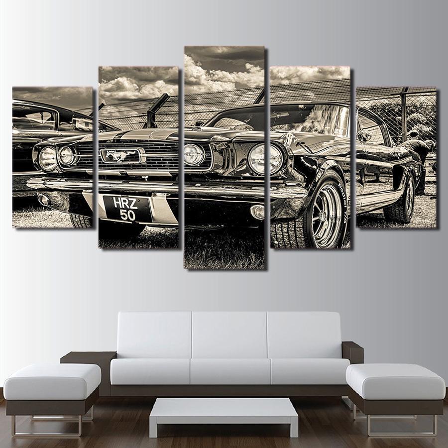 1965 Ford Mustang Car & Motor – 5 Panel Canvas Art Wall Decor