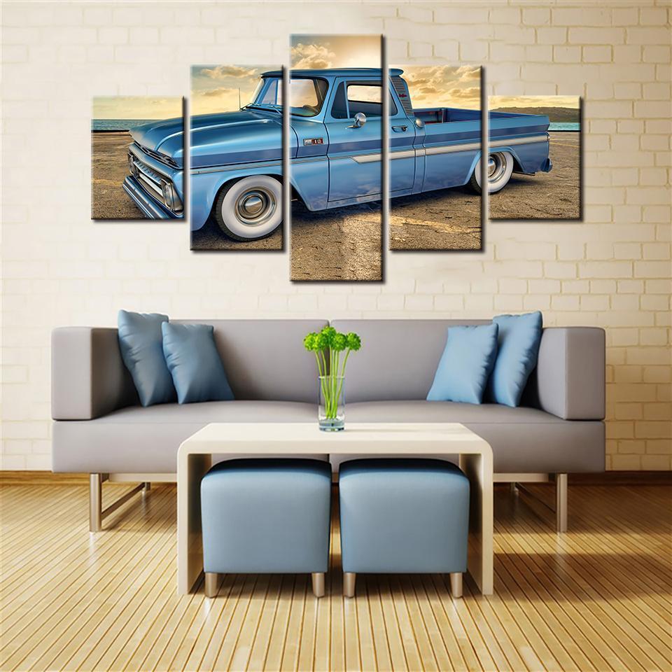 Chevrolet C10 Blue Car – 5 Panel Canvas Art Wall Decor