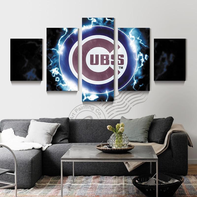 Chicago Cubs Logo Baseball – 5 Panel Canvas Art Wall Decor – CA Go Canvas