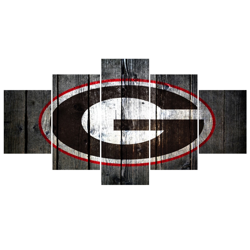 Georgia Bulldogs Team Wood Logo Red Rim Sport – 5 Panel Canvas Art Wall ...
