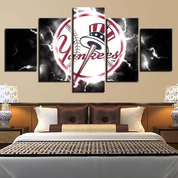 New York Yankees Thunder Logo Baseball – 5 Panel Canvas Art Wall Decor