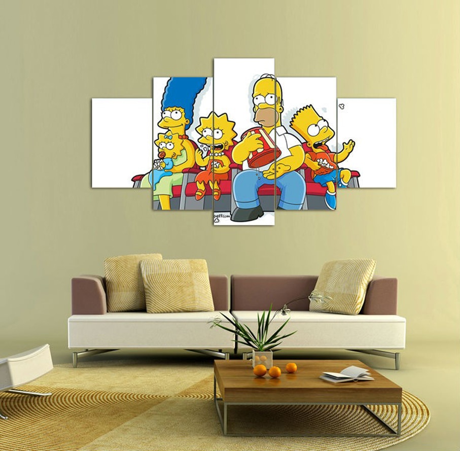 Simpsons Family In The Cinema Cartoon – 5 Panel Canvas Art Wall Decor ...
